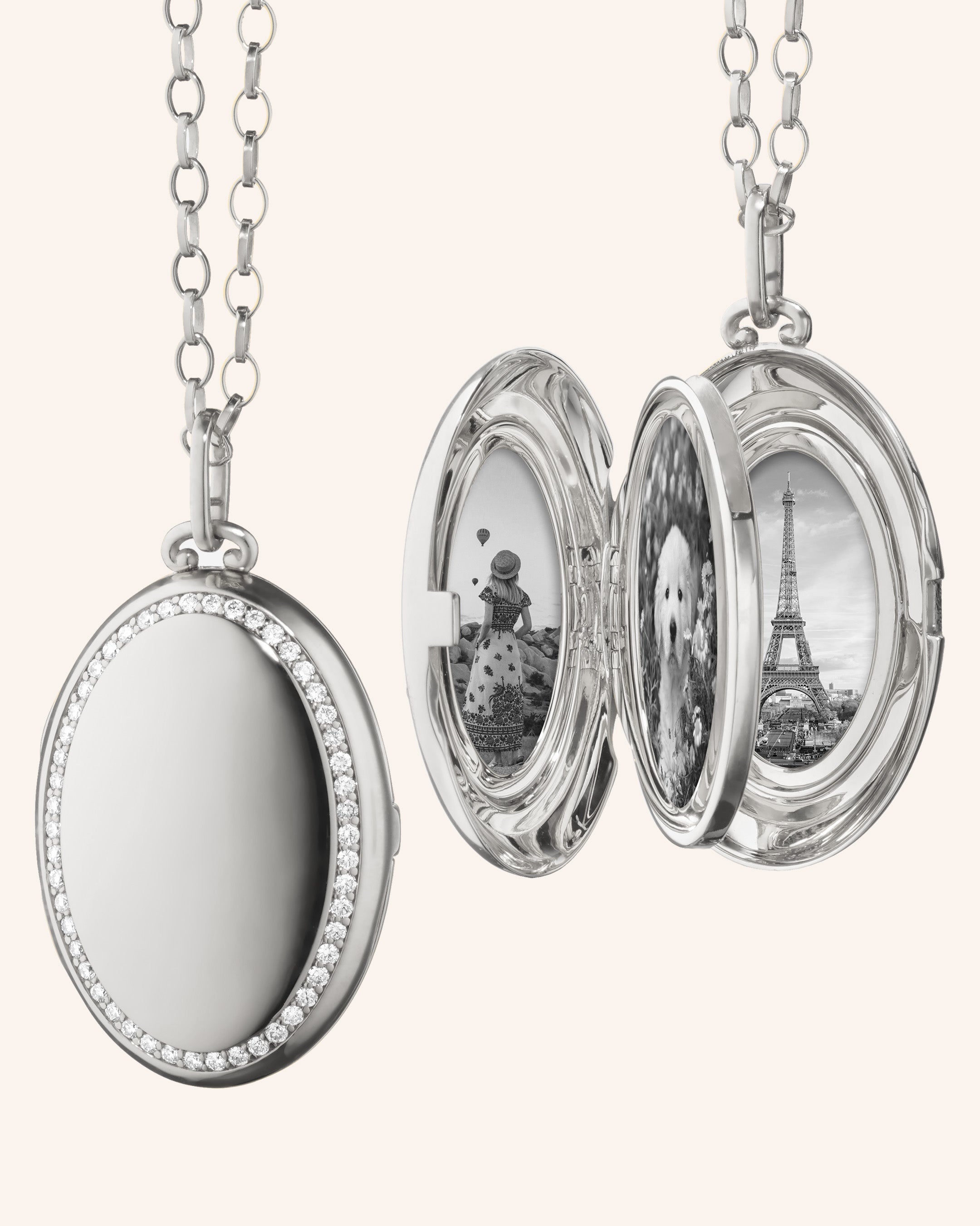18K White Gold Four Photo Diamond Locket | Monica Rich Kosann
