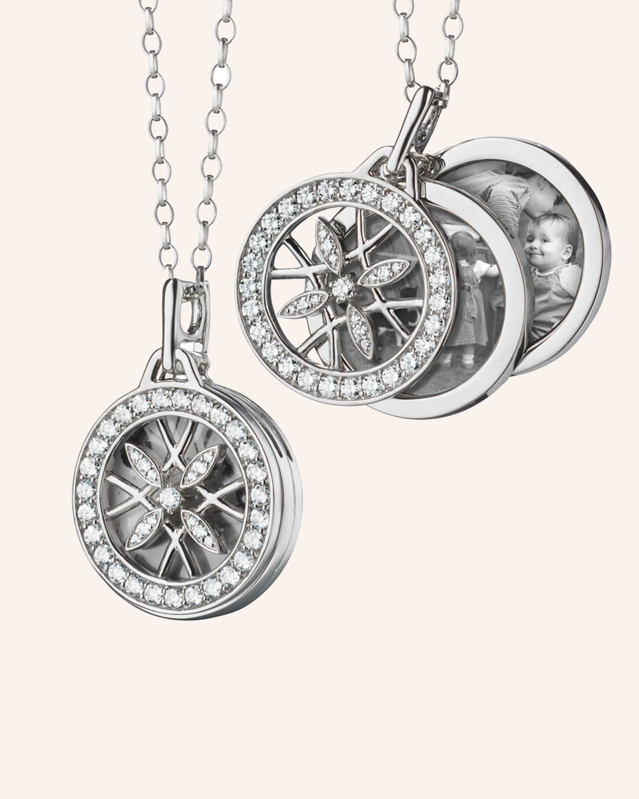 18K White Gold & Diamond Gate Locket - Round | Monica Rich Kosann