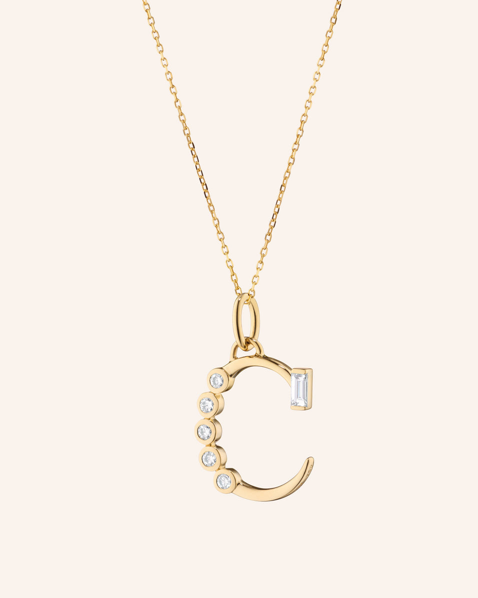 Diamond Initial Pendants 18K Yellow Gold | Monica Rich Kosann
