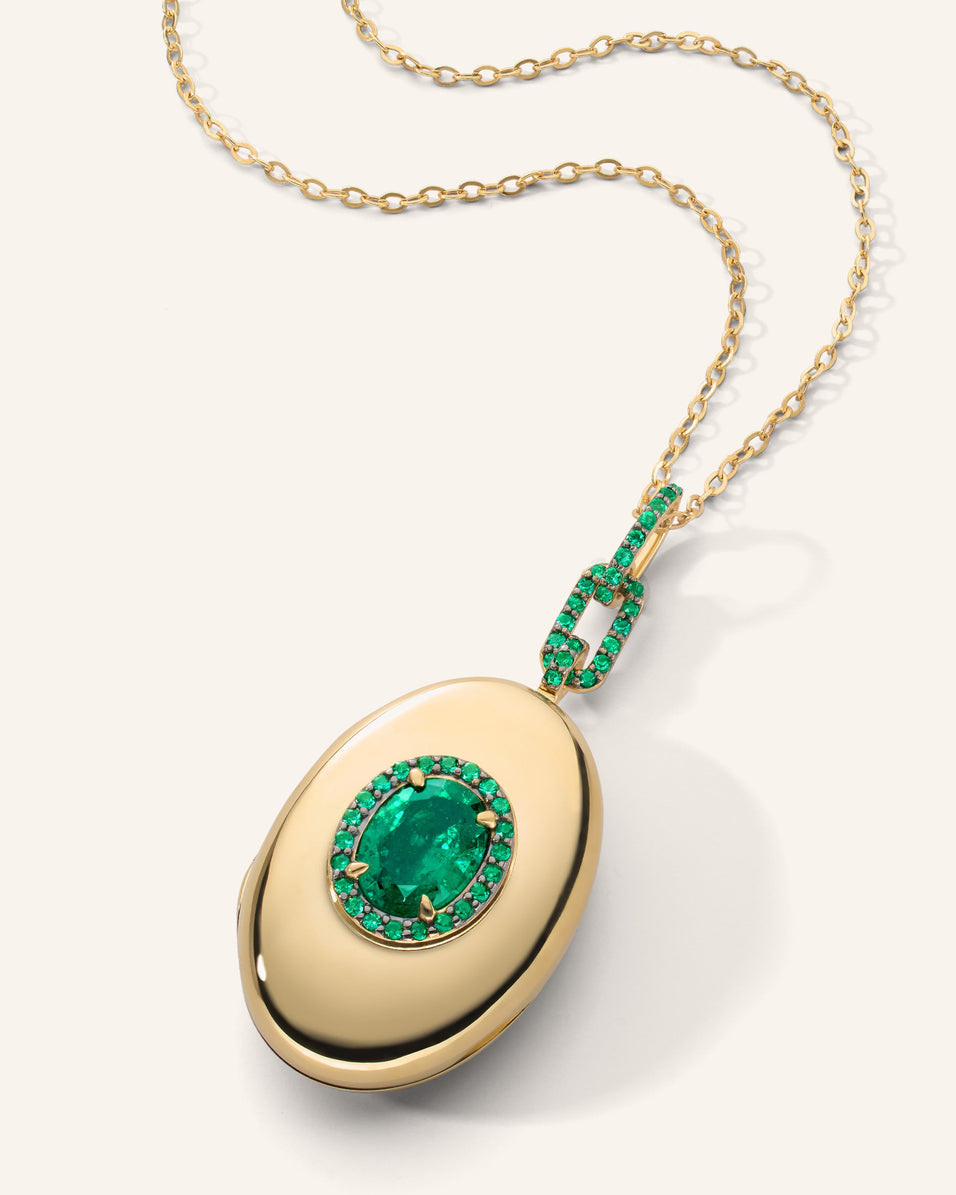 Special Edition Oval Cut Emerald Locket | Monica Rich Kosann