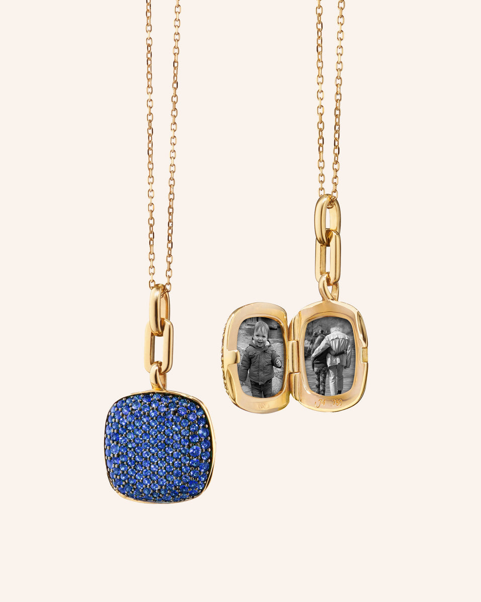 "Rae" Blue Sapphire 18K Gold Locket Necklace | Monica Rich Kosann