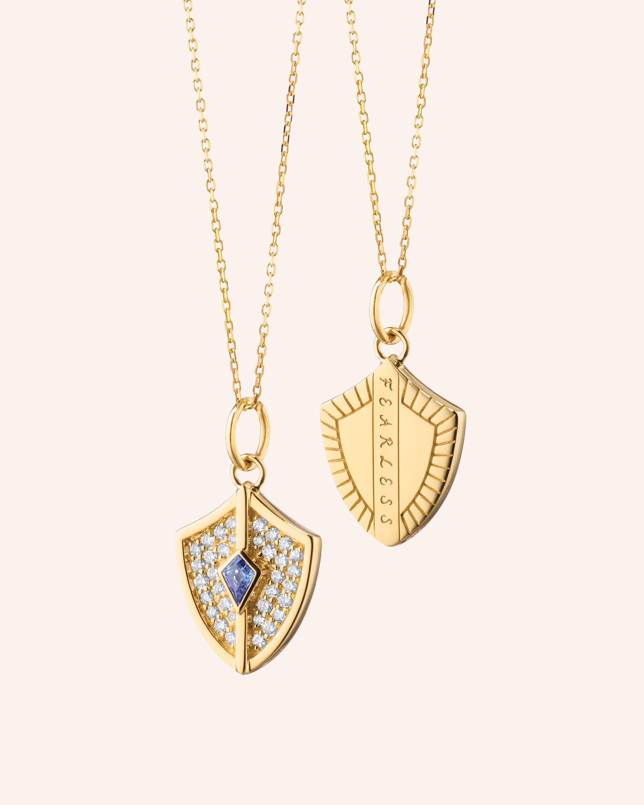 "Fearless" Shield with Diamonds & Sapphire | Monica Rich Kosann