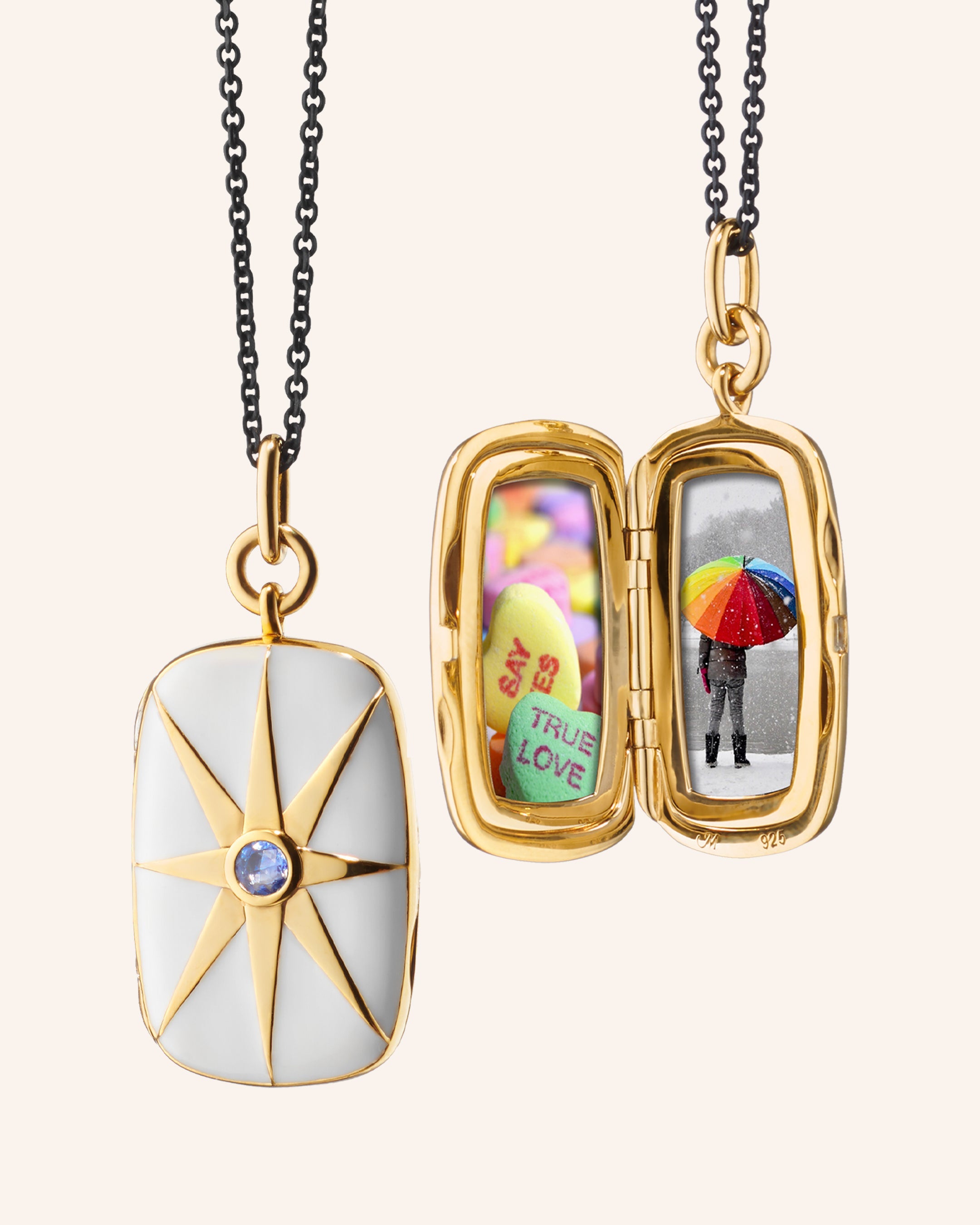 White Enamel Vermeil Locket with Sapphire | Monica Rich Kosann