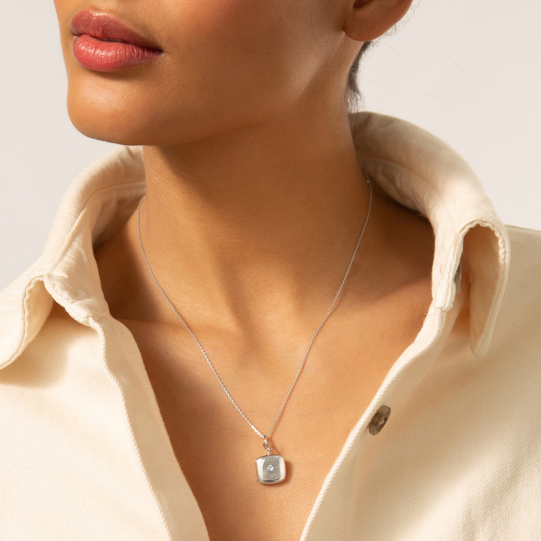 Slim "Viv" Locket Necklace with Sapphire by Monica Rich Kosann