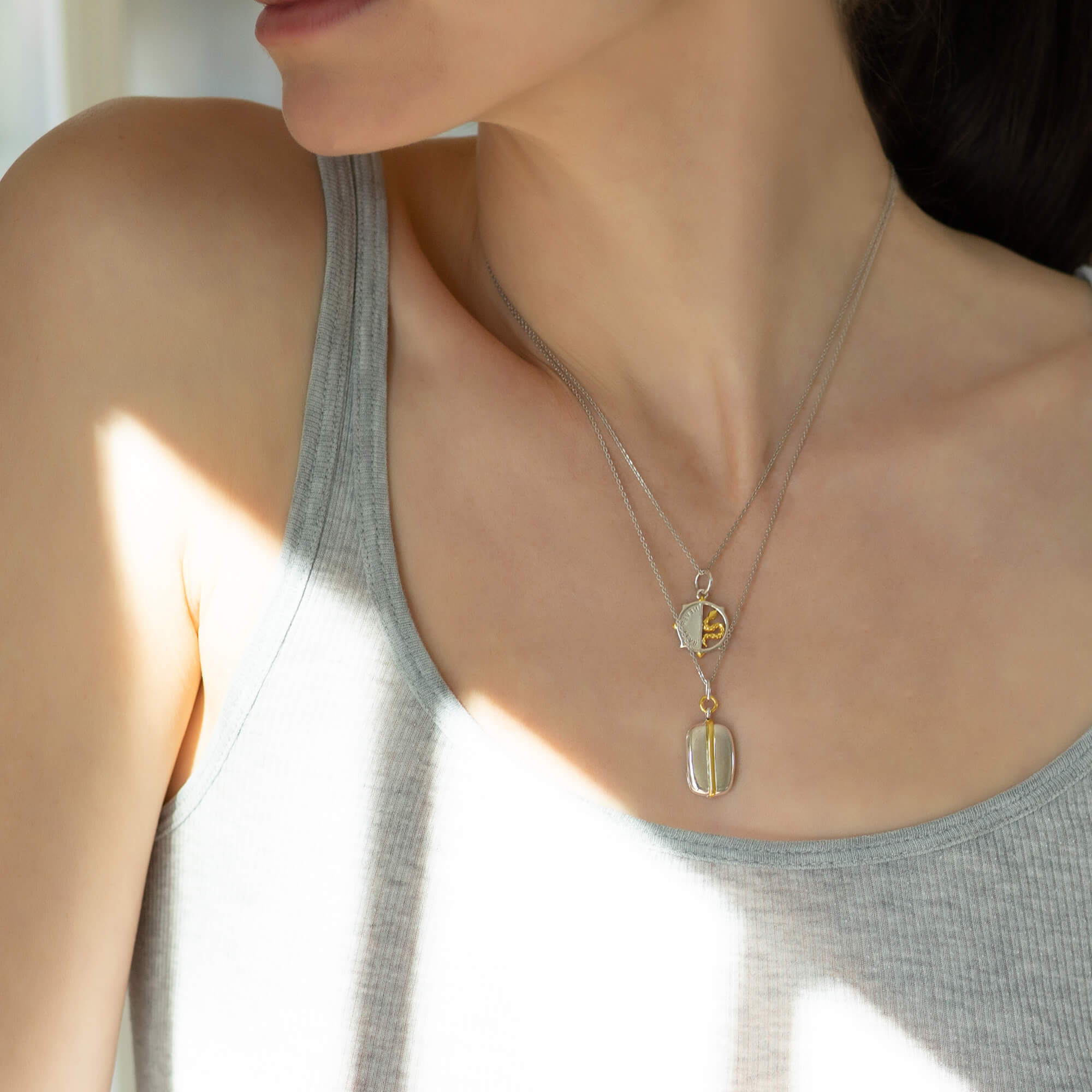 Slim Rectangle "Brie" Two-Tone Locket | Monica Rich Kosann